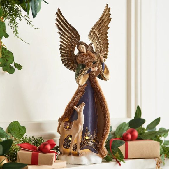 Lavish Home | Holiday | Nwt Lighted 8 Resin Angel With Faux Fur Trim ...